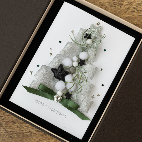 A5 Boxed Handmade Christmas Card 'Silver Festive Tree'